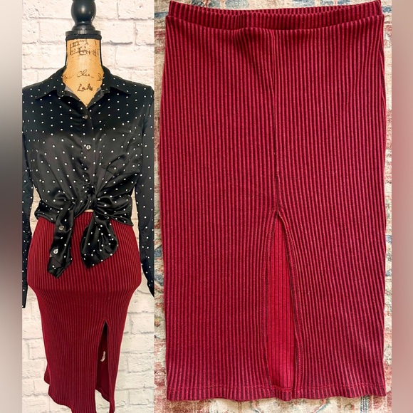 Foreign Exchange | Skirts | Foreign Exchange Dark Red Burgundy Striped ...